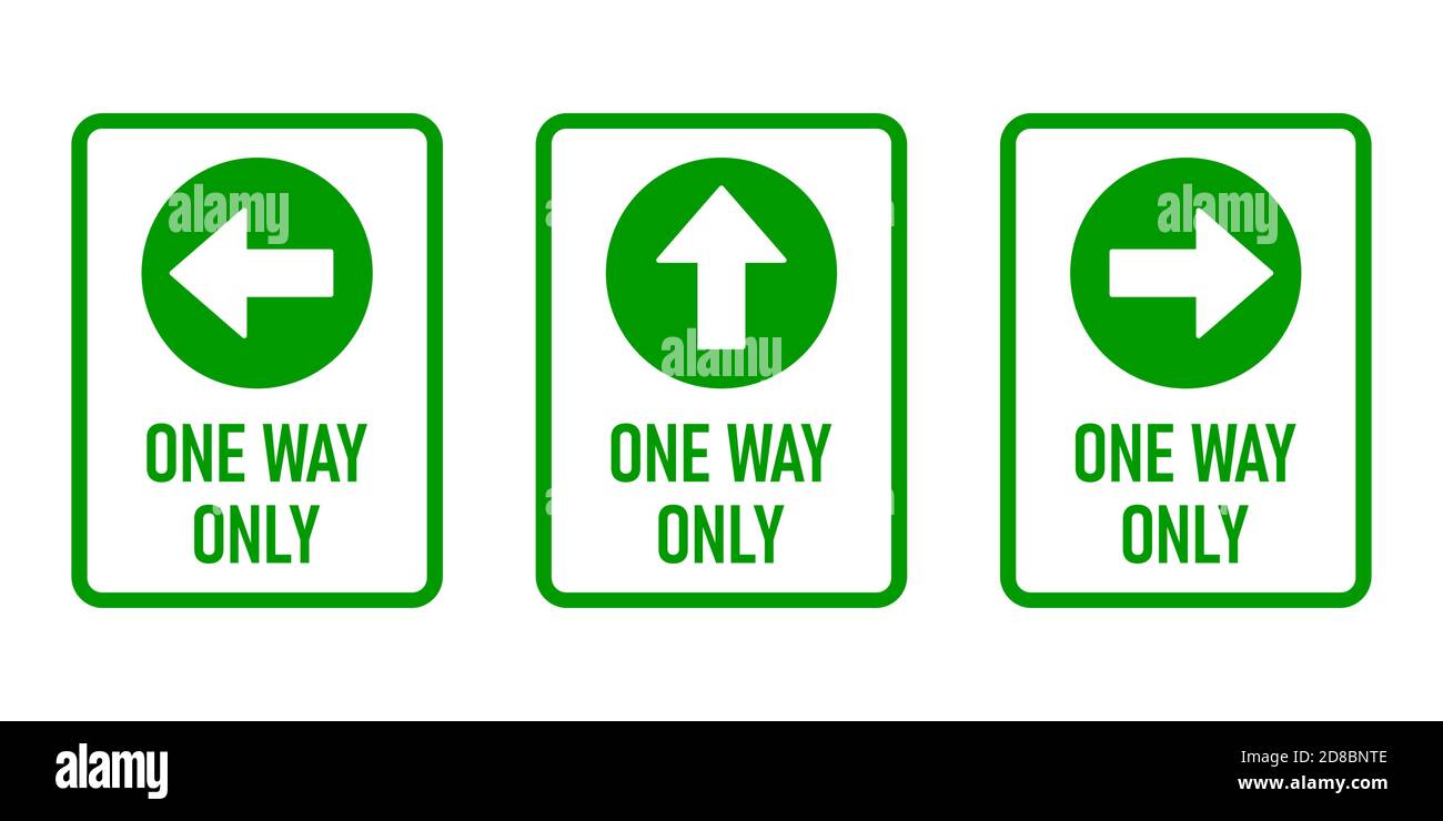 Set of One Way Only Vertical Warning Sign Poster Icon with Direction ...