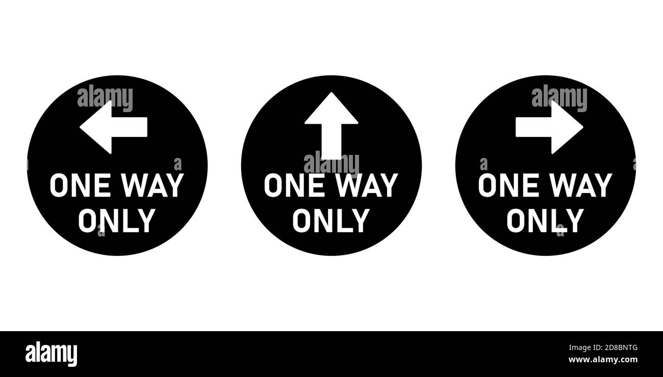 Set of One Way Only Round Floor Marking Sticker Icon with Direction ...