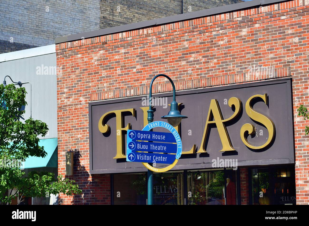 Traverse City, Michigan, USA. A directional and informational sign in ...