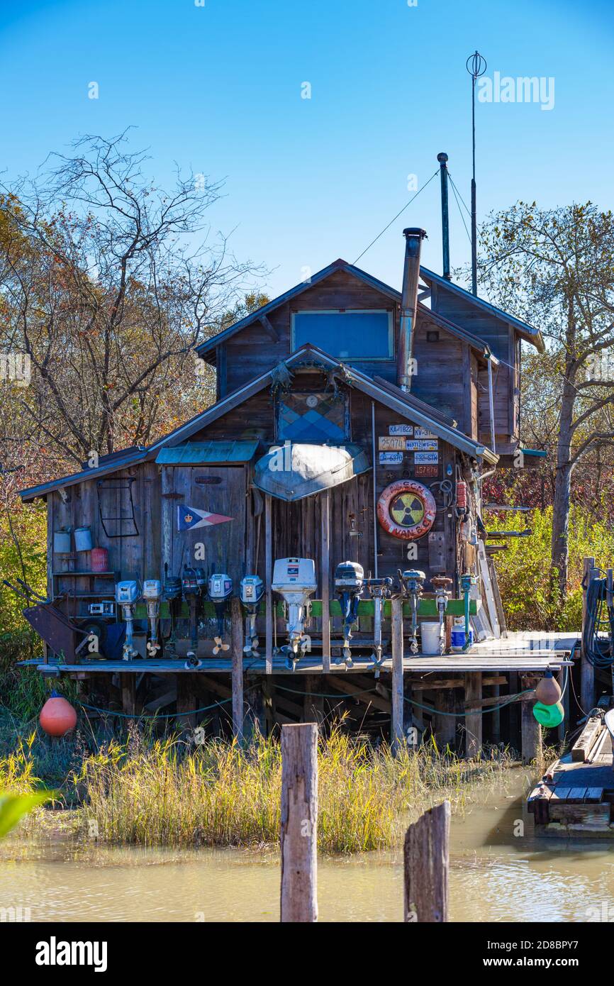 The coastal community of Finn Slough at high tide in Richmond British ...