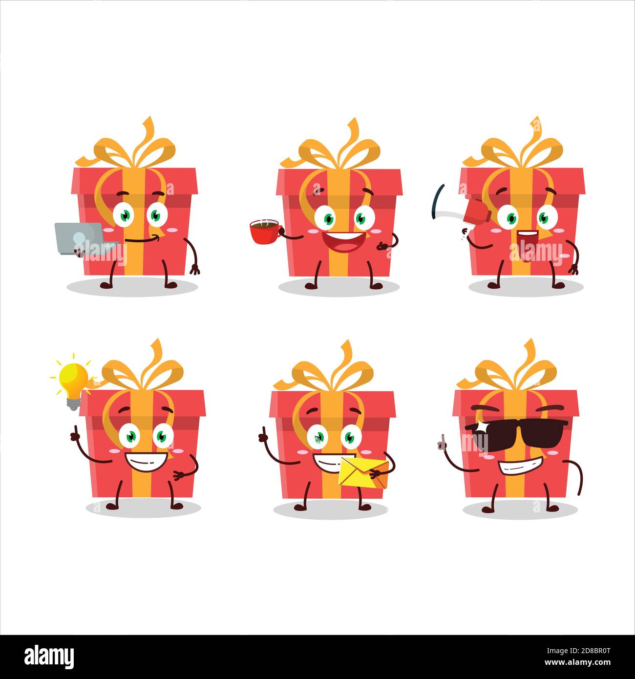 Red christmas gift cartoon character with various types of business ...