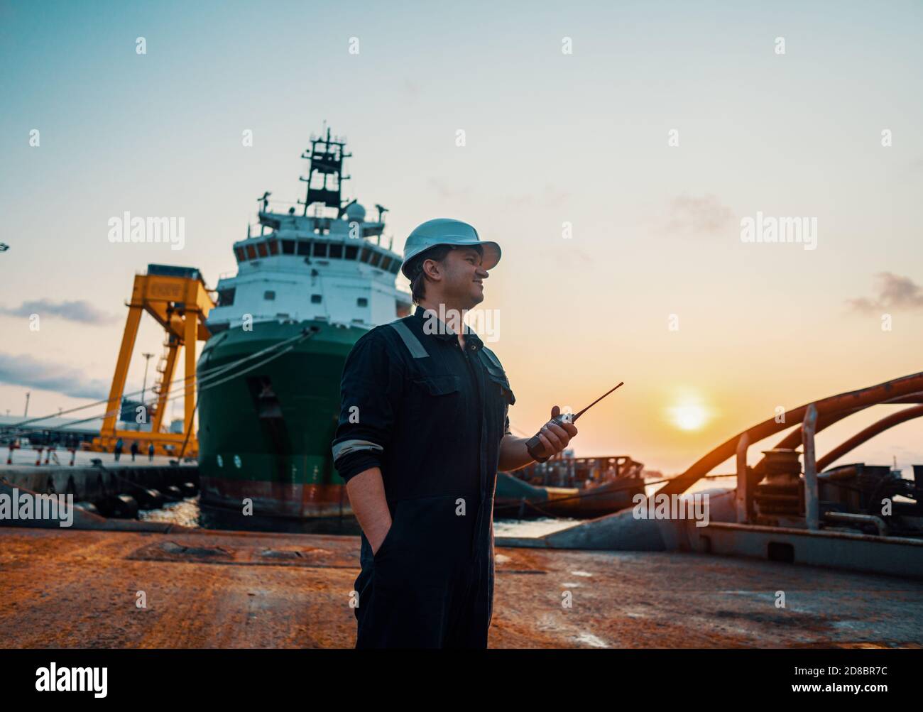 Marine Deck Officer or Chief mate on deck of offshore vessel or ship ...