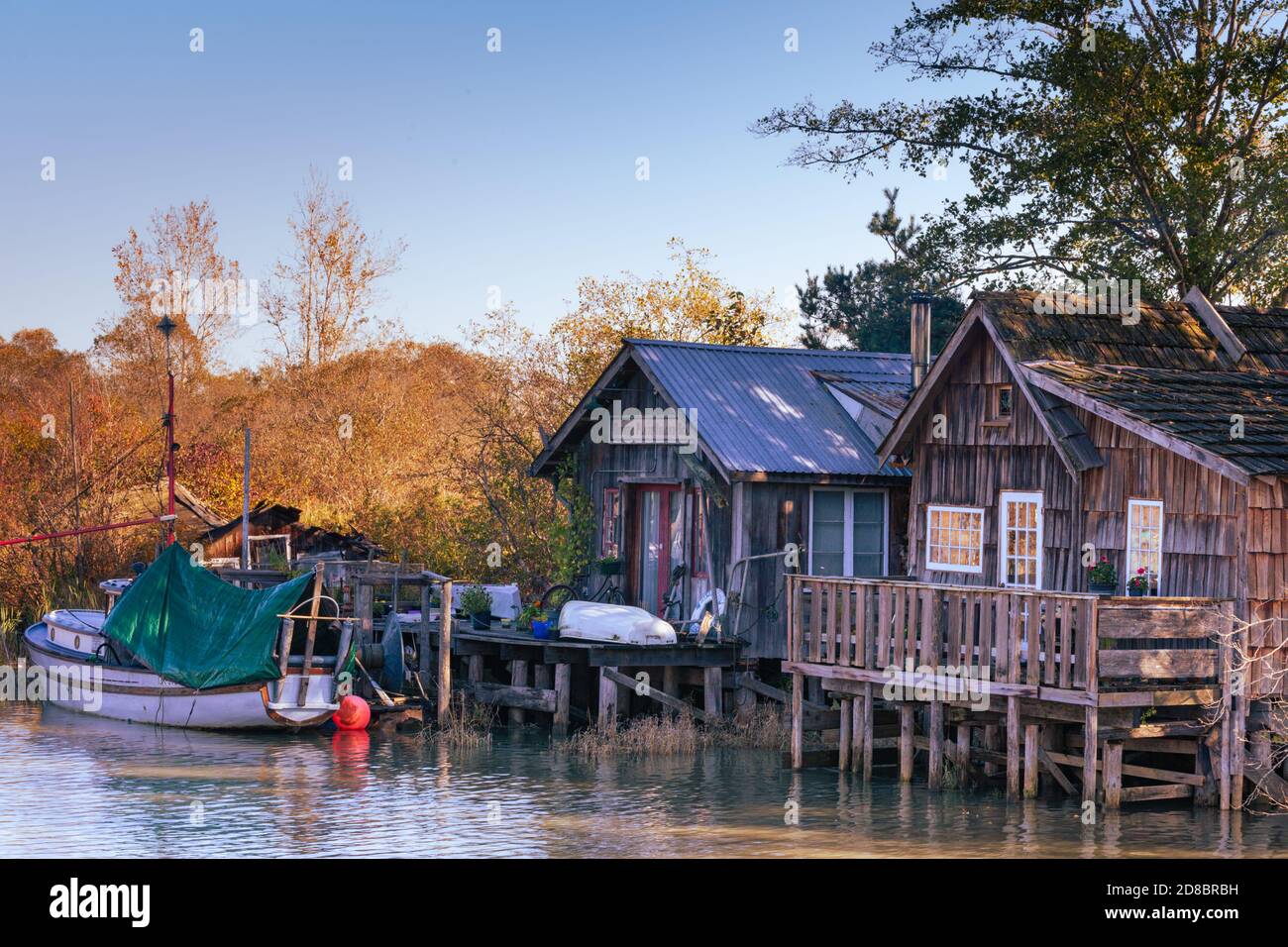 Waterfront cabins in the community of Finn Slough on the banks of the ...