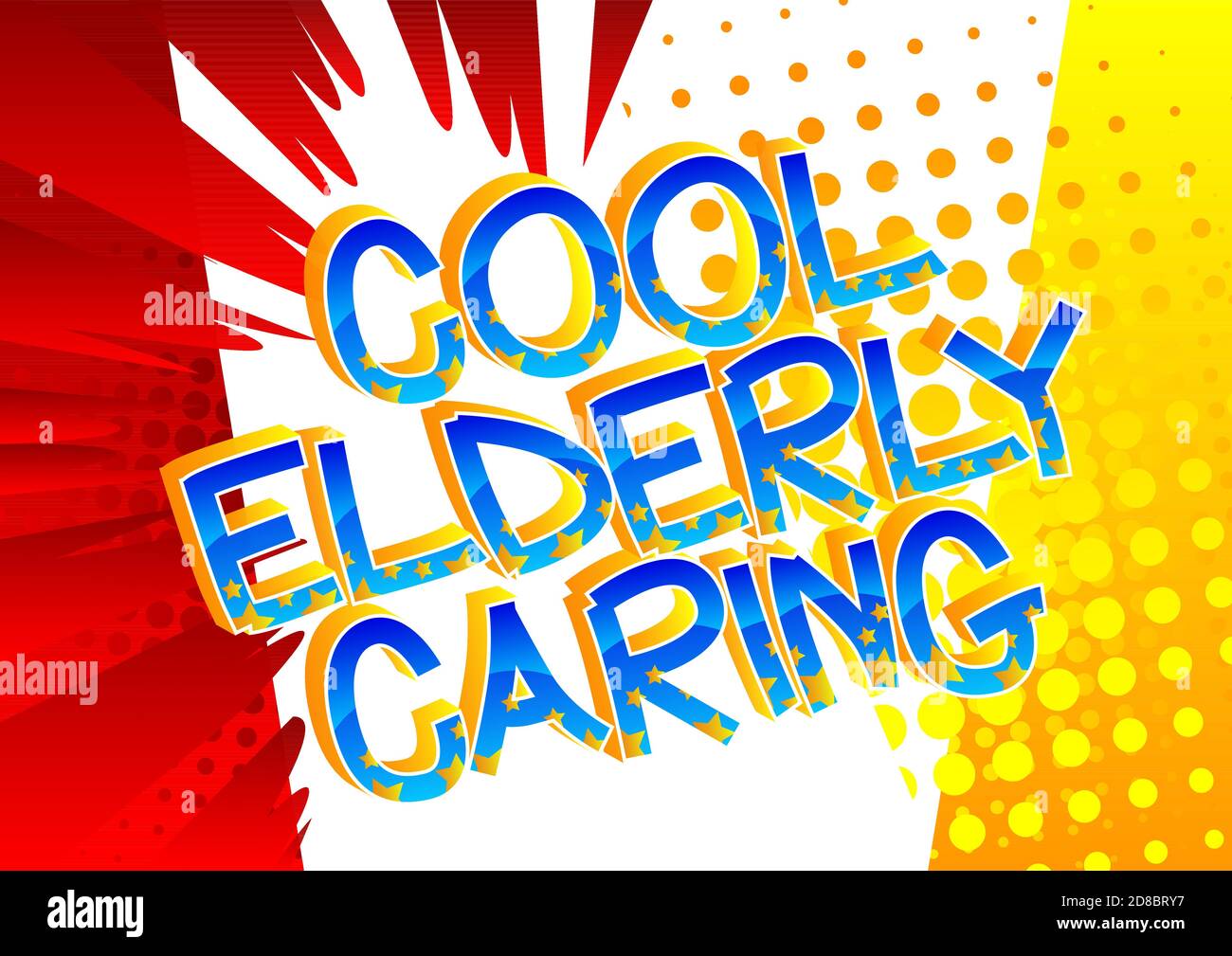 Cool Elderly Caring Comic book style cartoon words on abstract colorful ...