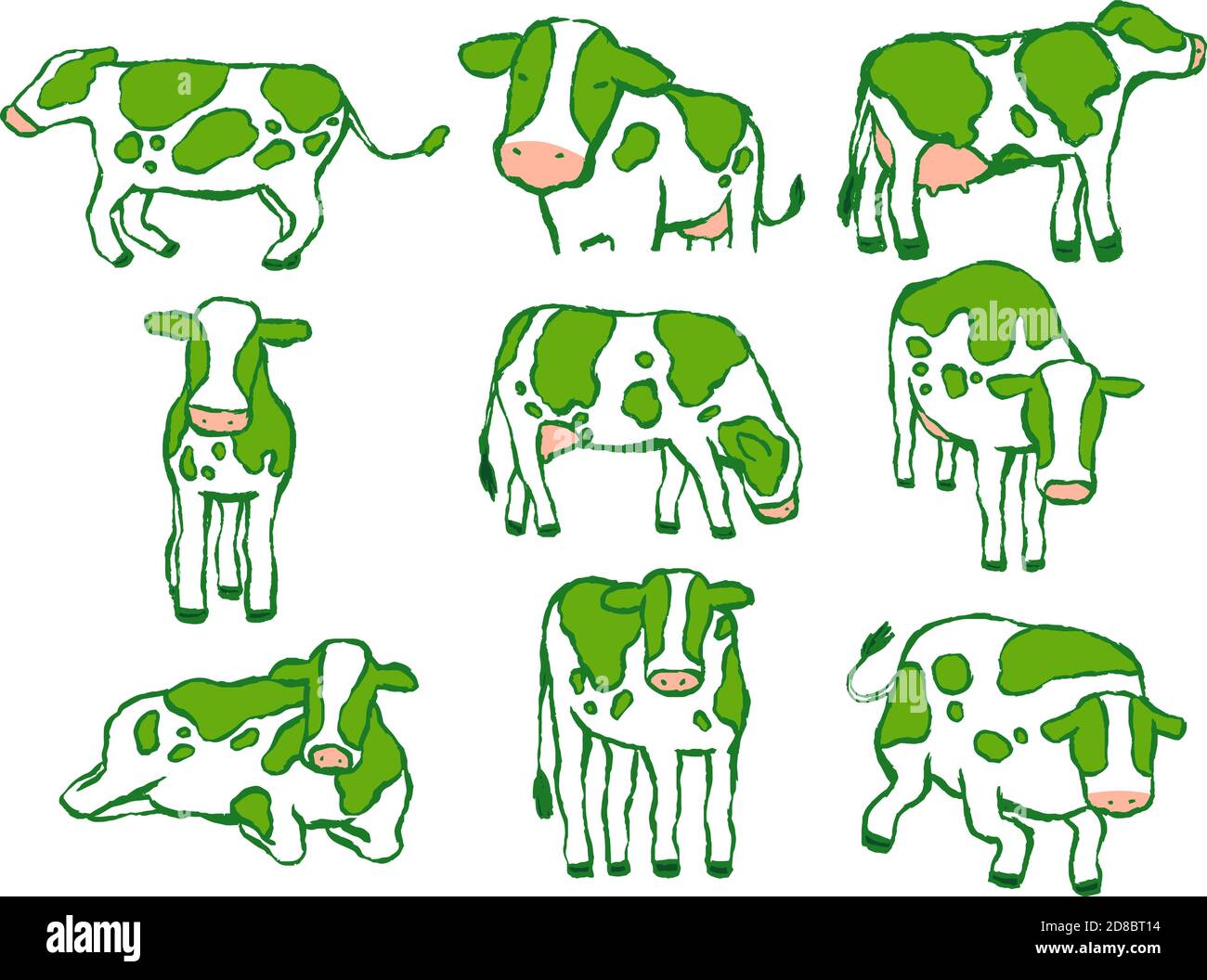 This is a illustration of Green Realistic hand-painted Holstein cow ...