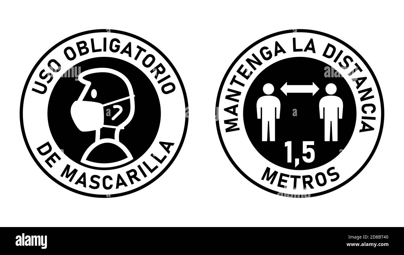 Round Signs in Spanish "Uso Obligatorio de Mascarilla" (Face Mask ...