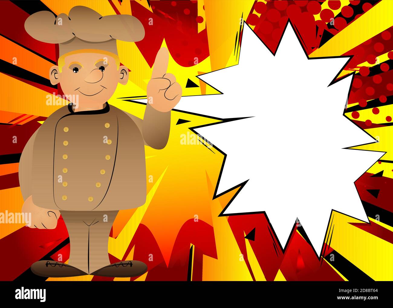 Fat male cartoon chef in uniform making a point. Vector illustration ...