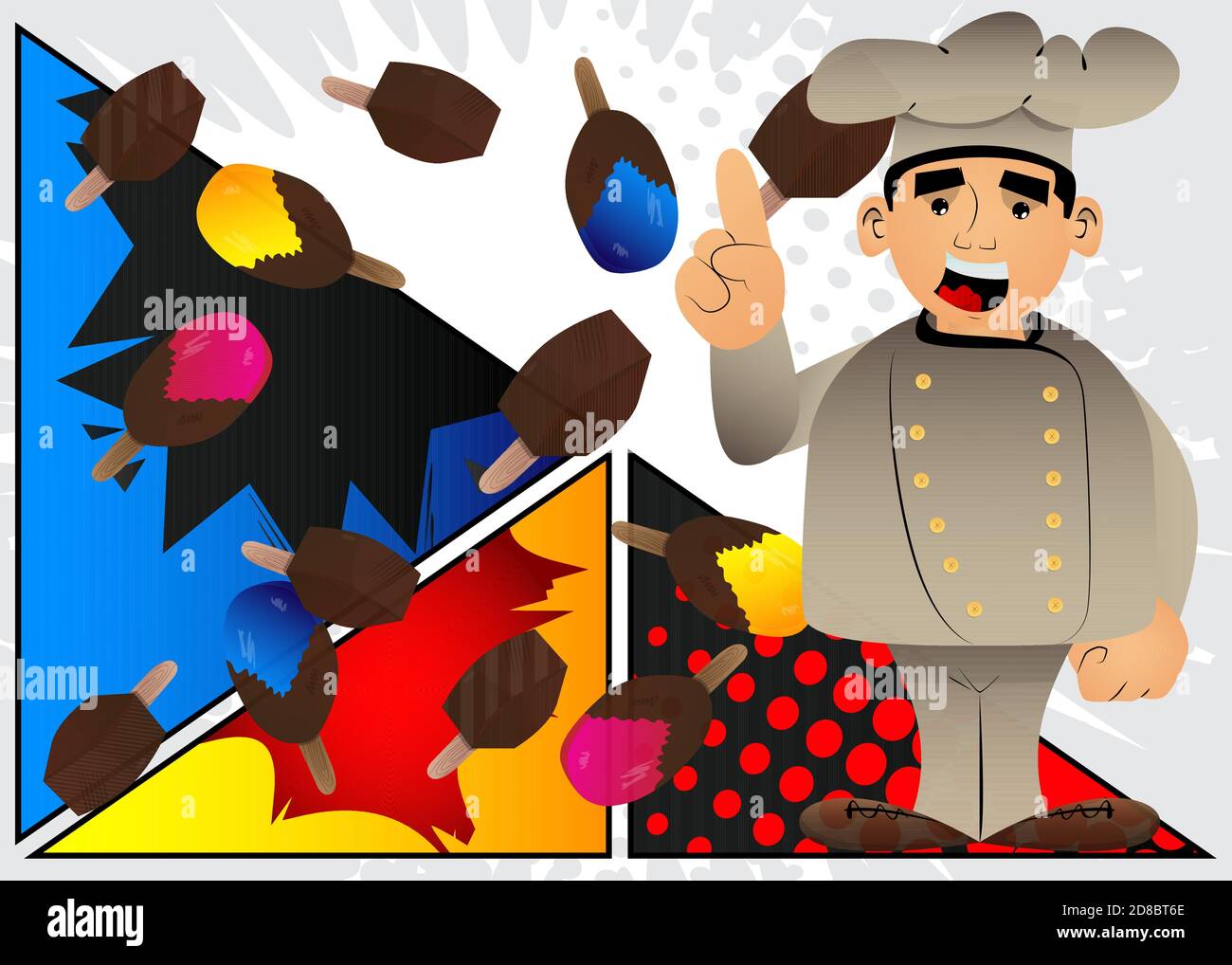 Fat male cartoon chef in uniform making a point. Vector illustration ...