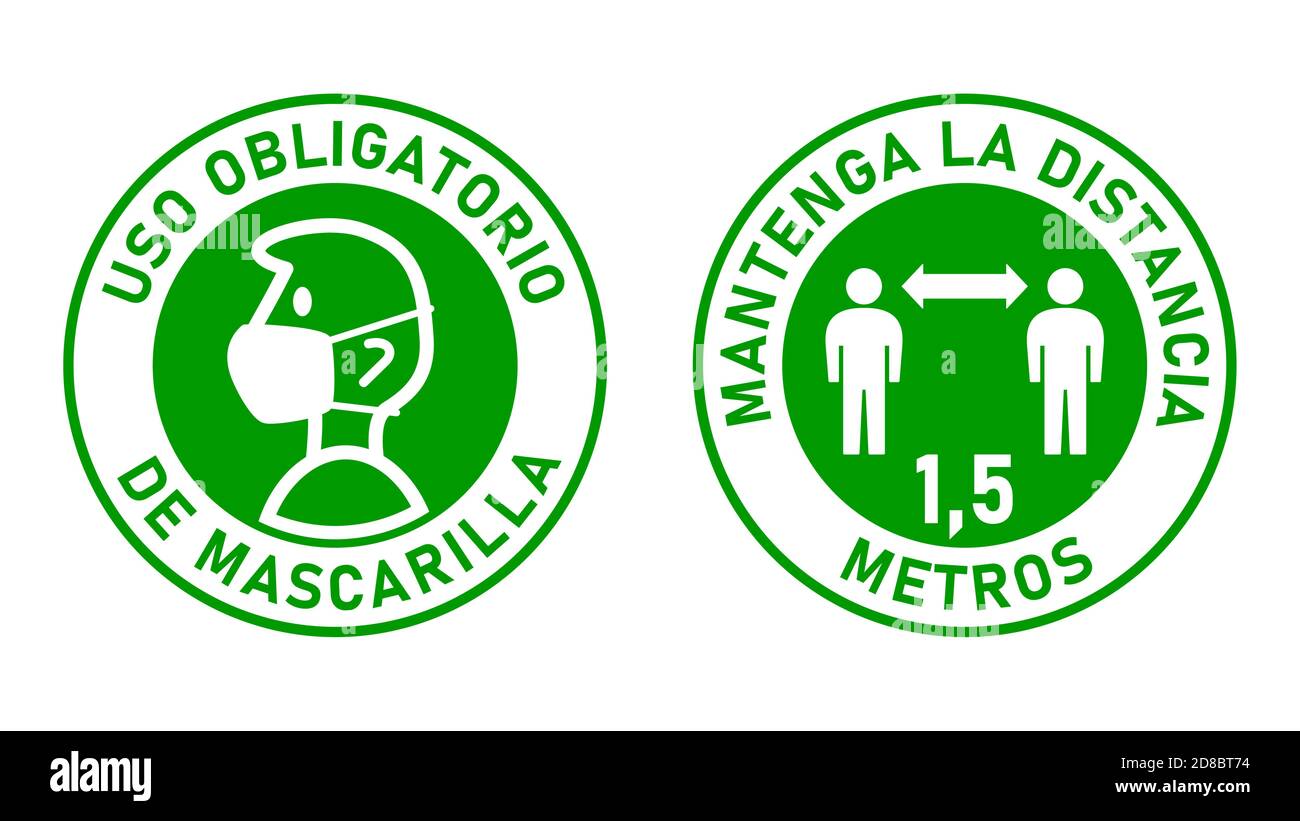 Round Signs in Spanish "Uso Obligatorio de Mascarilla" (Face Mask ...