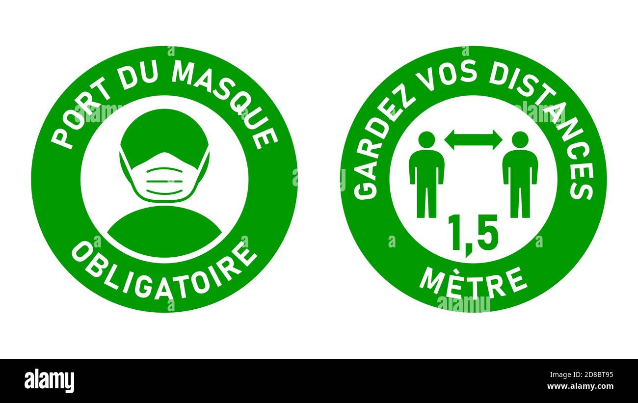 Round Signs in French "Port Du Masque Obligatoire" (Face Masks Required ...