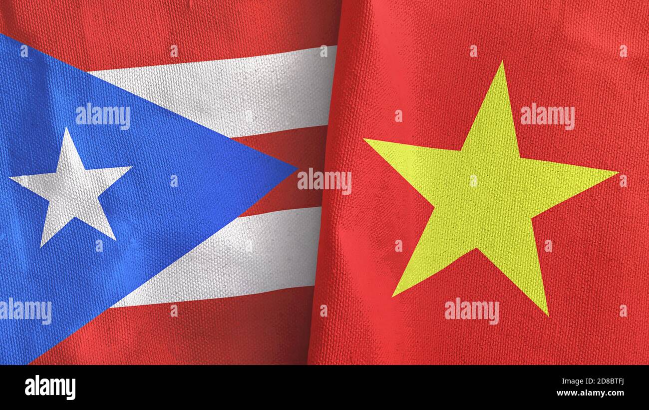 Vietnam and Puerto Rico two flags textile cloth 3D rendering Stock ...