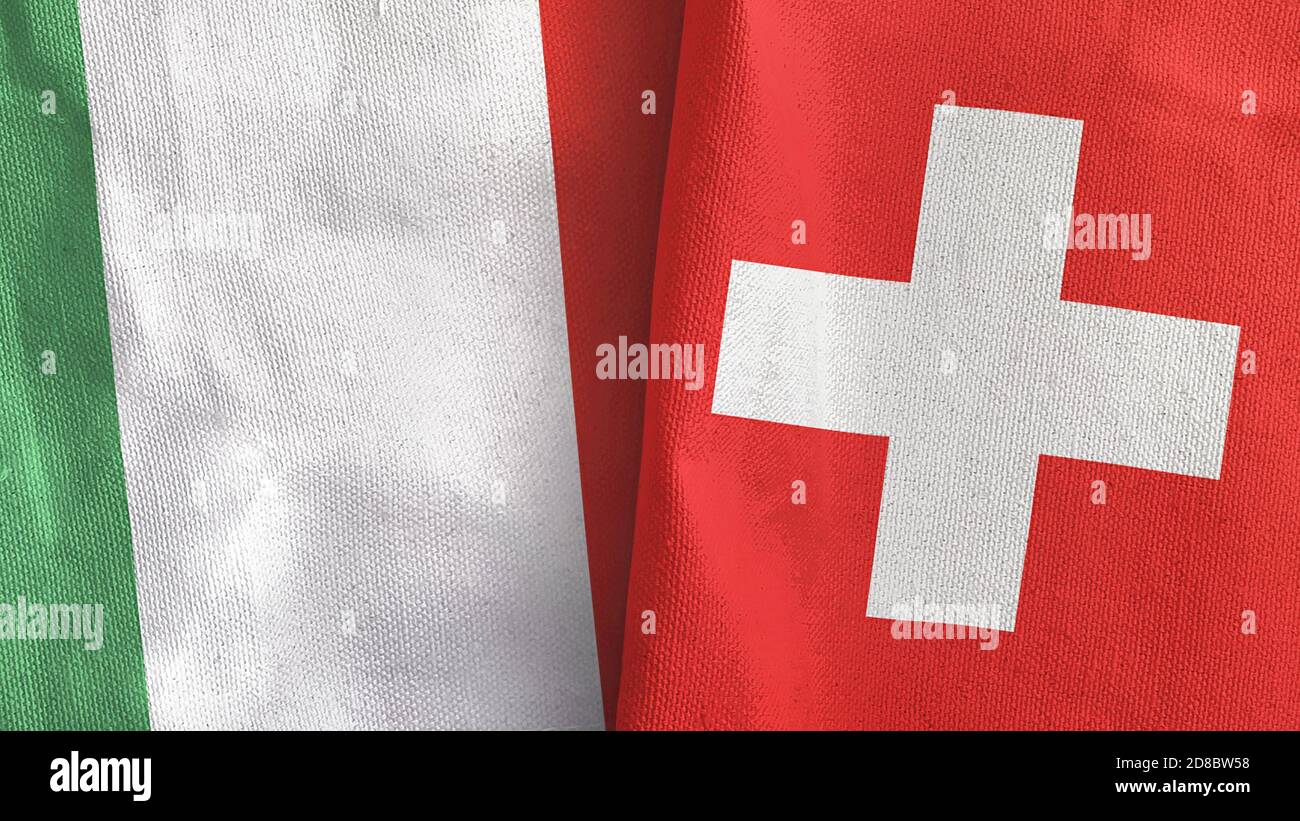 Switzerland and Italy two flags textile cloth 3D rendering Stock Photo ...