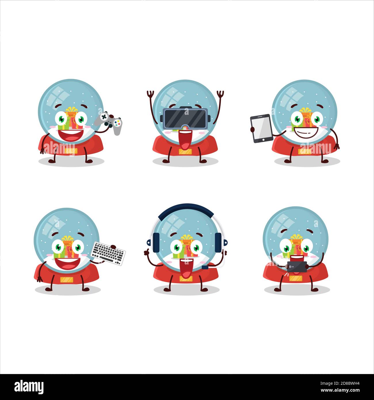 Snowball with gift cartoon character are playing games with various ...