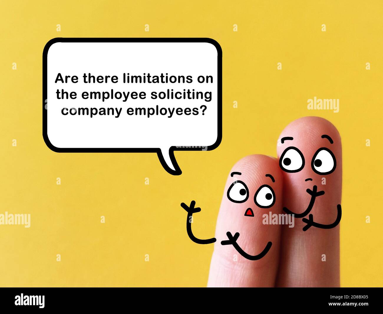 Two fingers are decorated as two person. One of them is asking if there ...