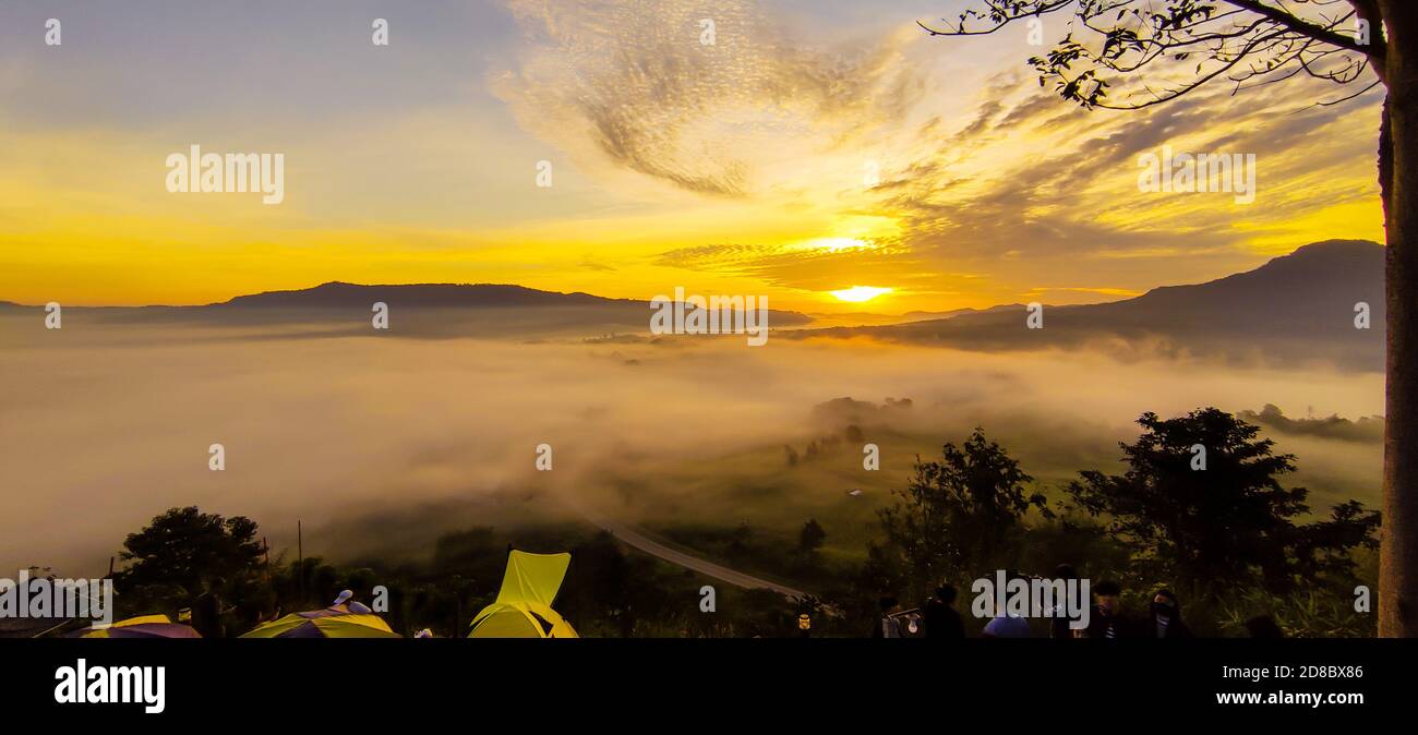 Landscape of sunset and mountain viewpoint in Phetchabun province ...