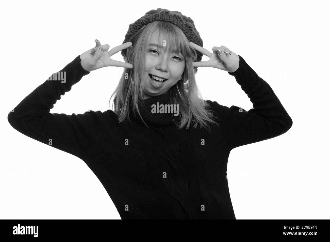Woman making peace sign hands hi-res stock photography and images - Alamy