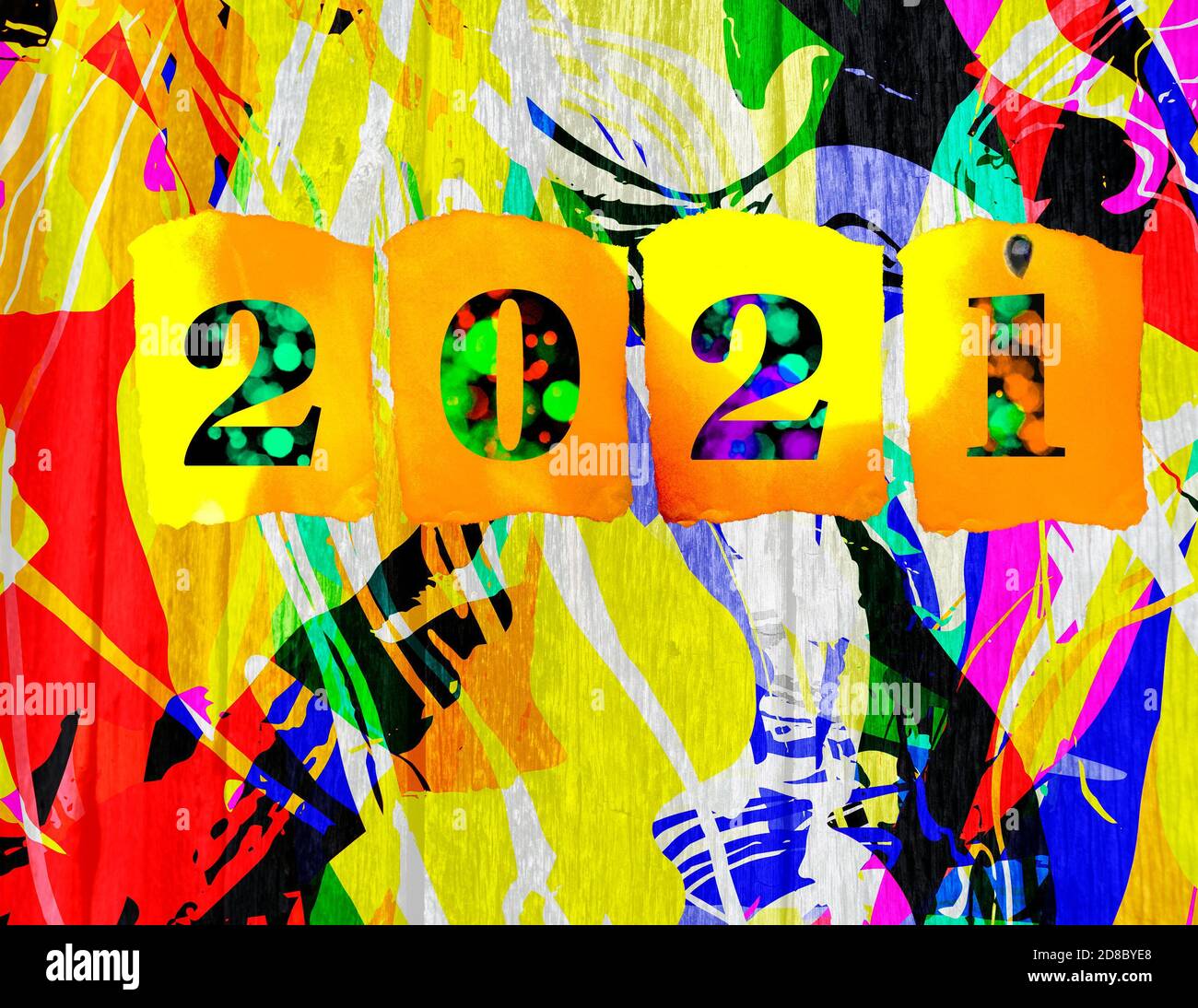 Happy New Year 2021 bright gold yellow red hopeful sign of resilience ...