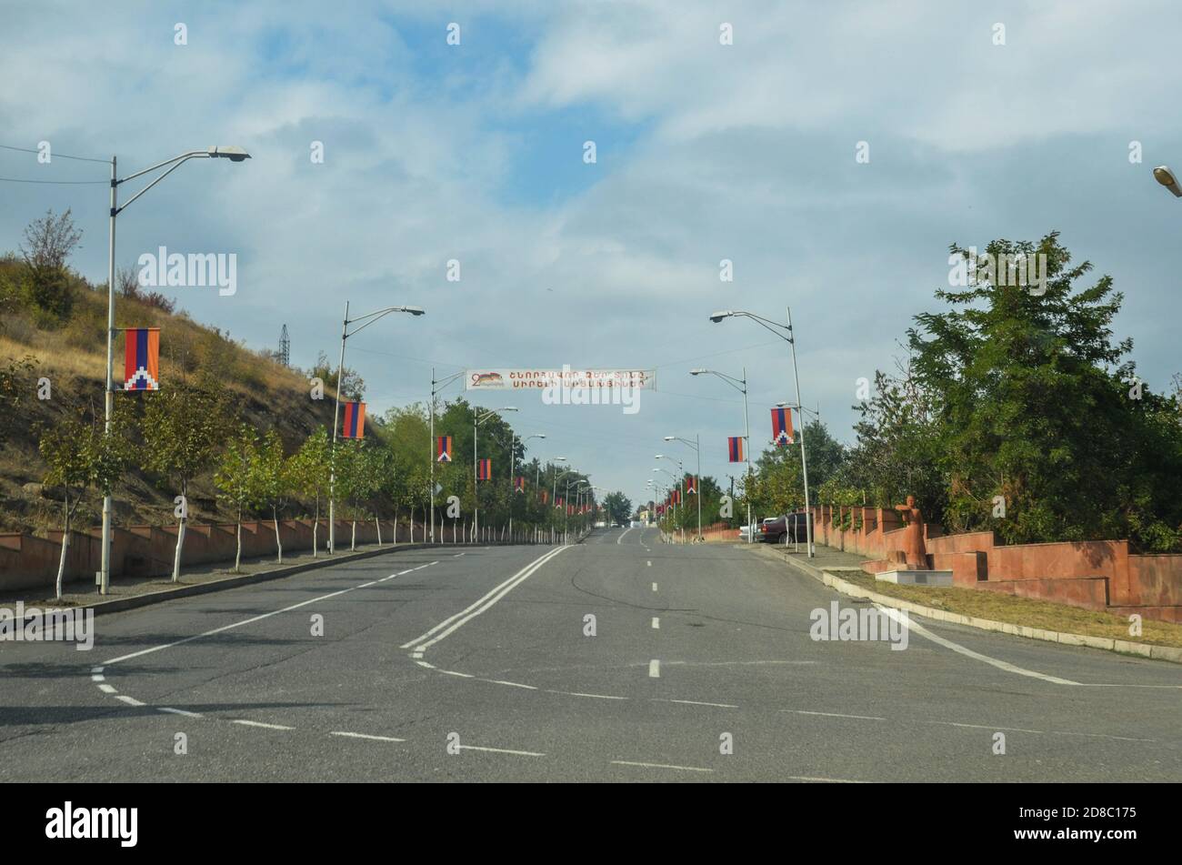 Empty road in Armenian capital of Stepanakert in Nagorno Karabakh ...