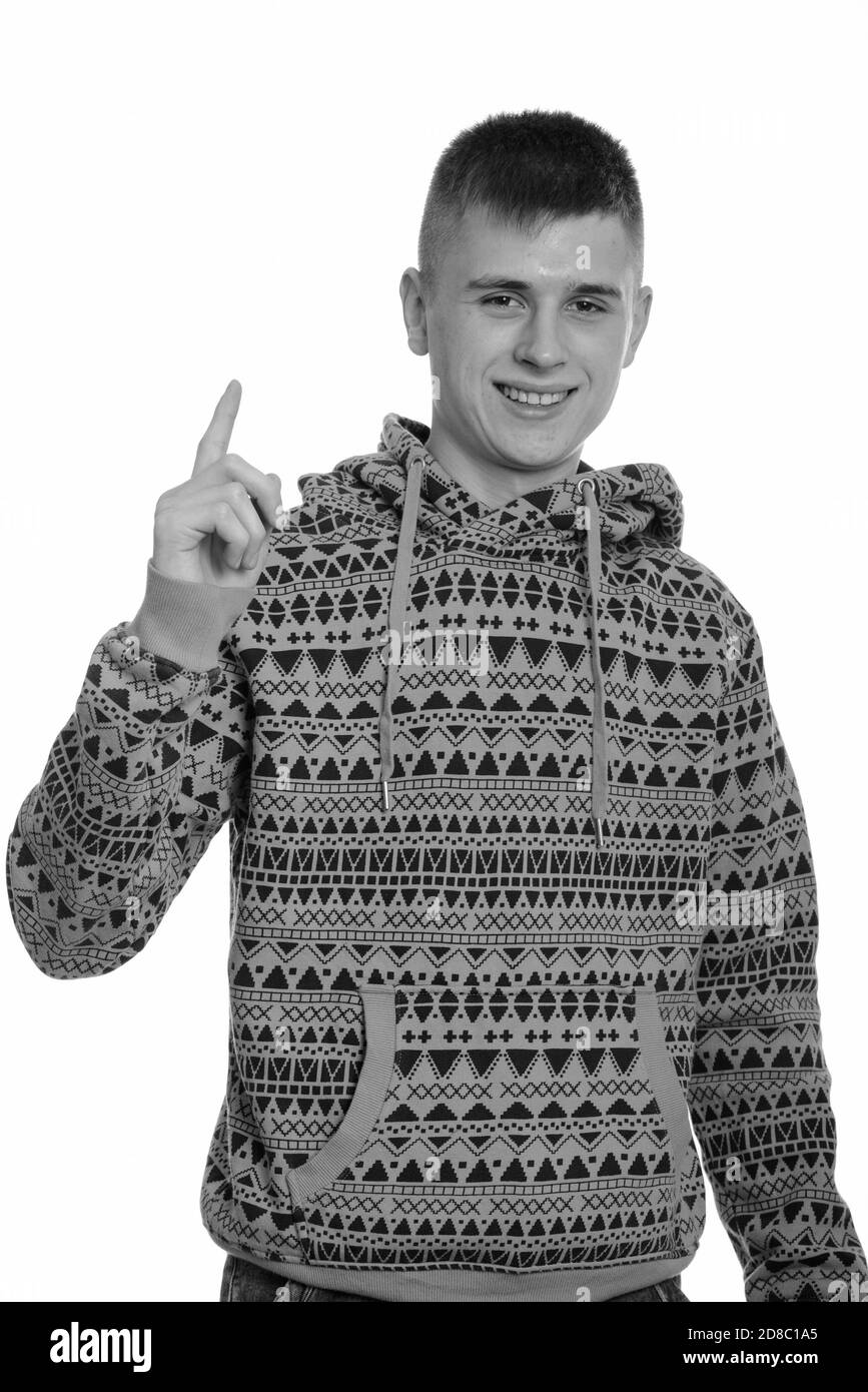 Man smiling pointing finger on Black and White Stock Photos & Images ...