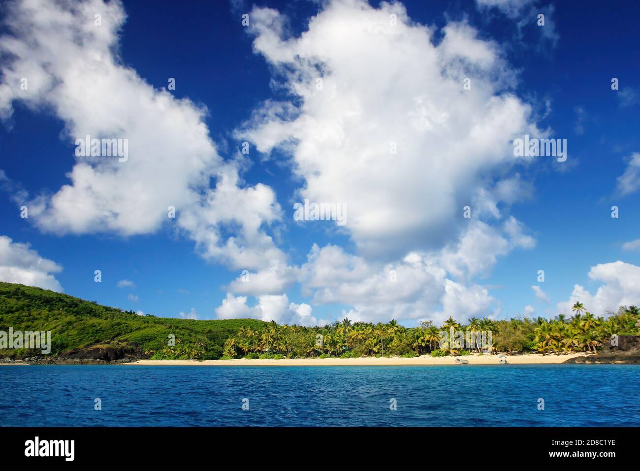 Sandy beach on Drawaqa Island, Yasawa Islands, Fiji. This archipelago ...
