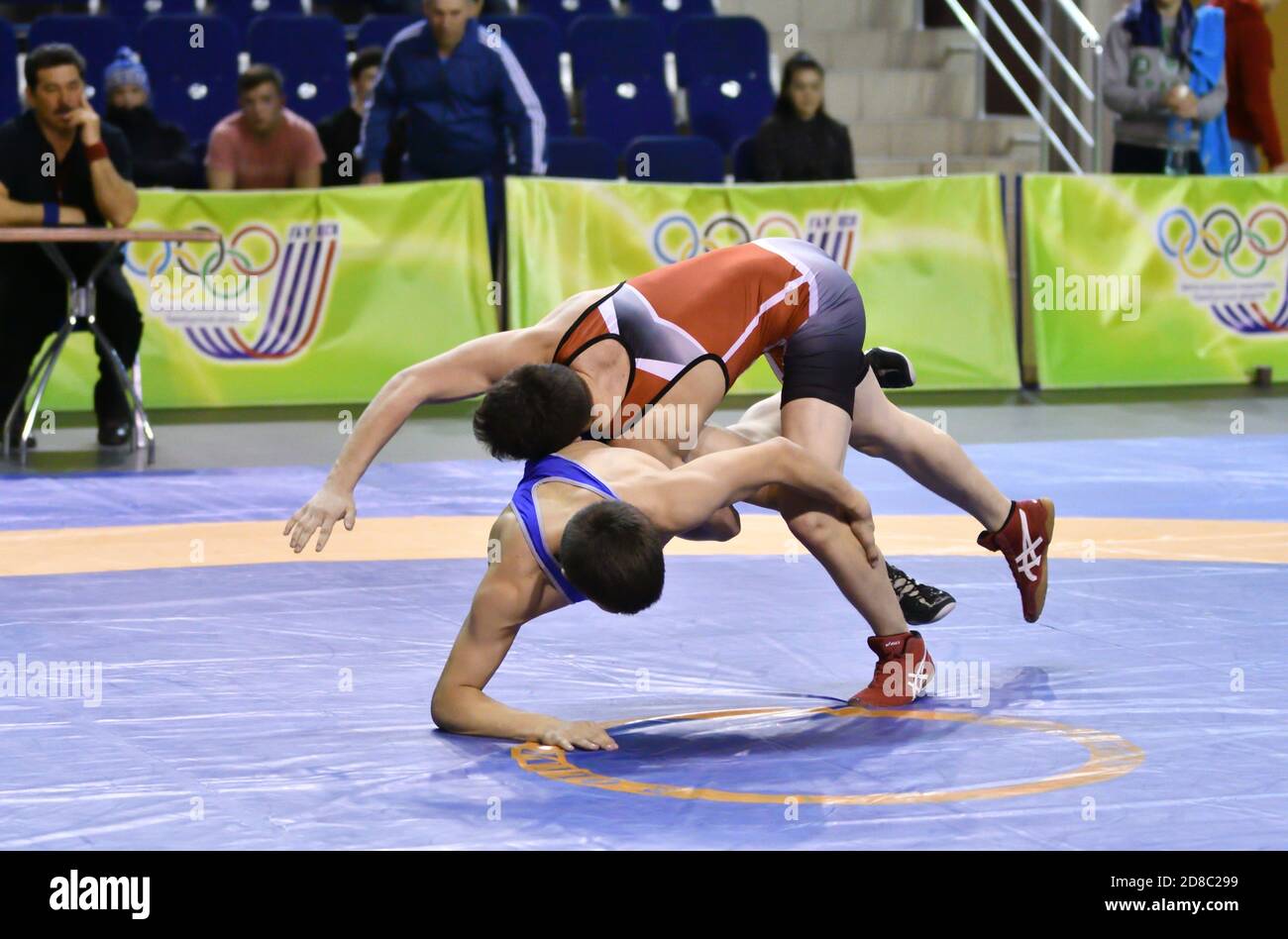 Orenburg, Russia - March 15-16, 2017: Young men compete in the sports ...