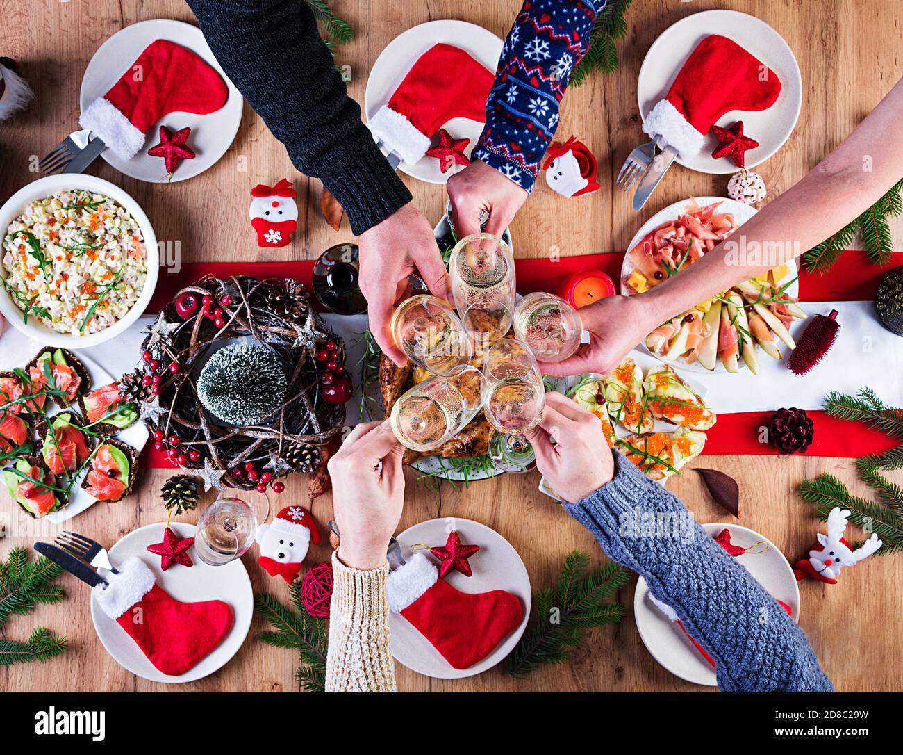 Baked turkey. Christmas dinner. The Christmas table is served with a ...