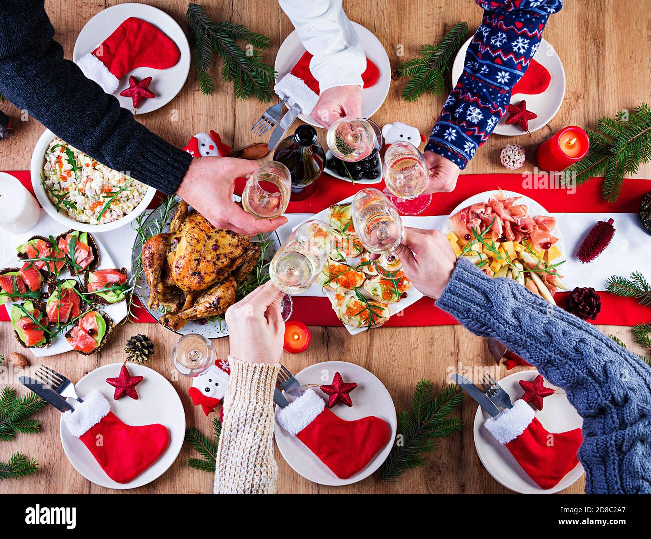 Baked turkey. Christmas dinner. The Christmas table is served with a ...