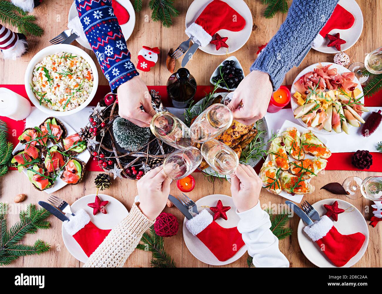 Baked turkey. Christmas dinner. The Christmas table is served with a ...