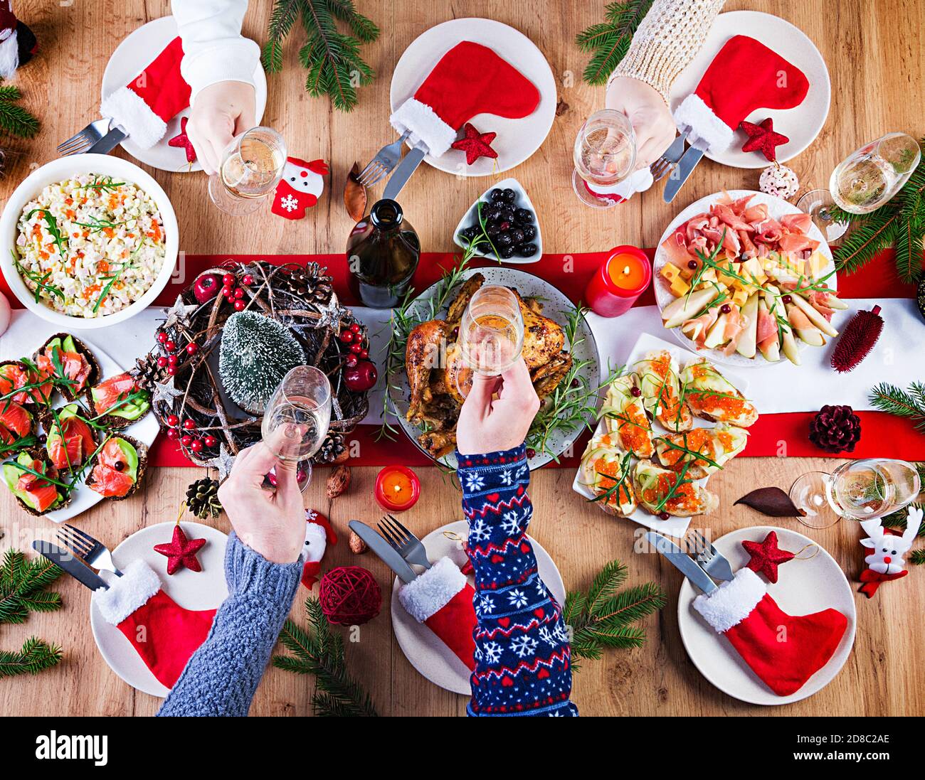 Baked turkey. Christmas dinner. The Christmas table is served with a ...