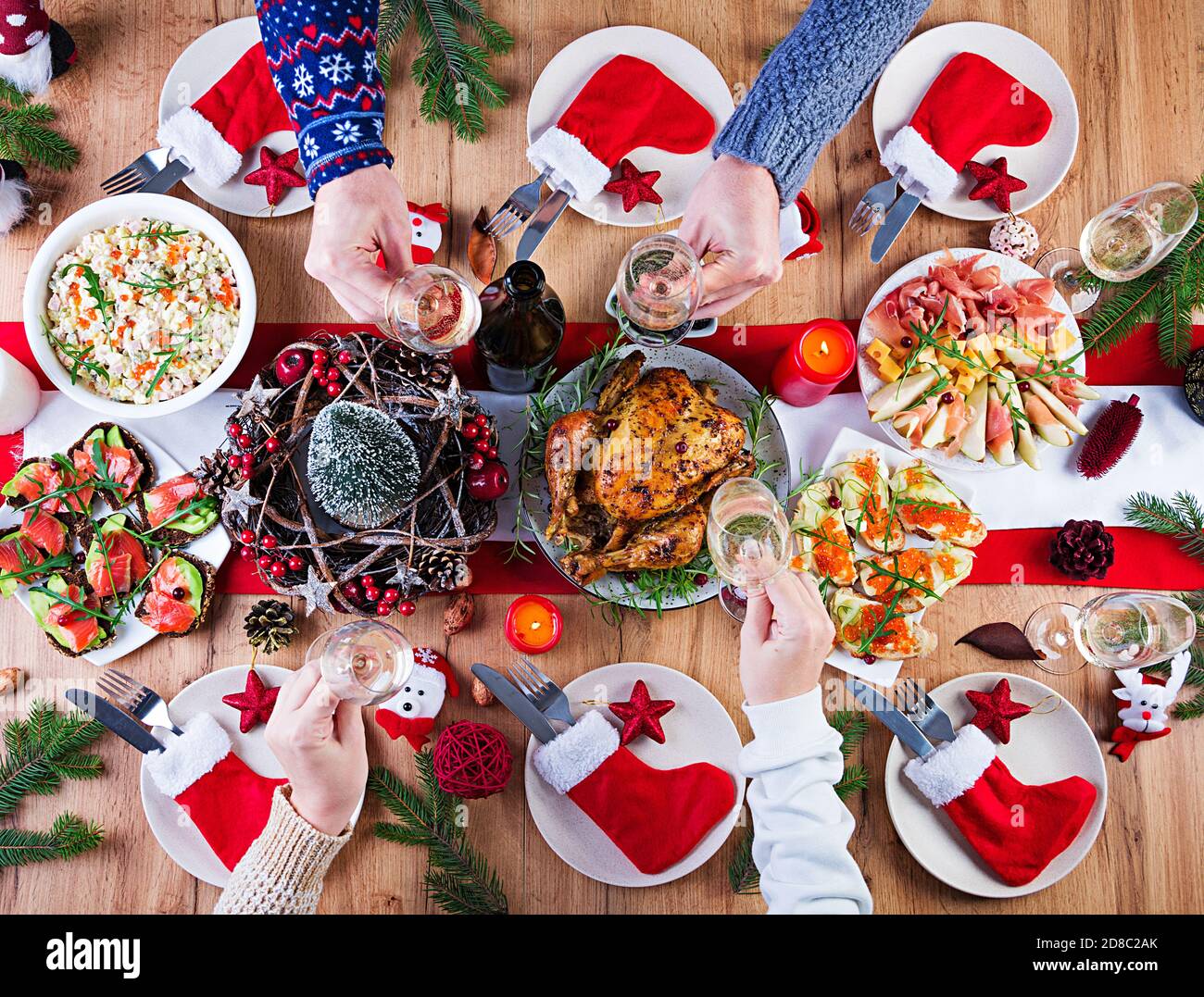 Baked turkey. Christmas dinner. The Christmas table is served with a ...