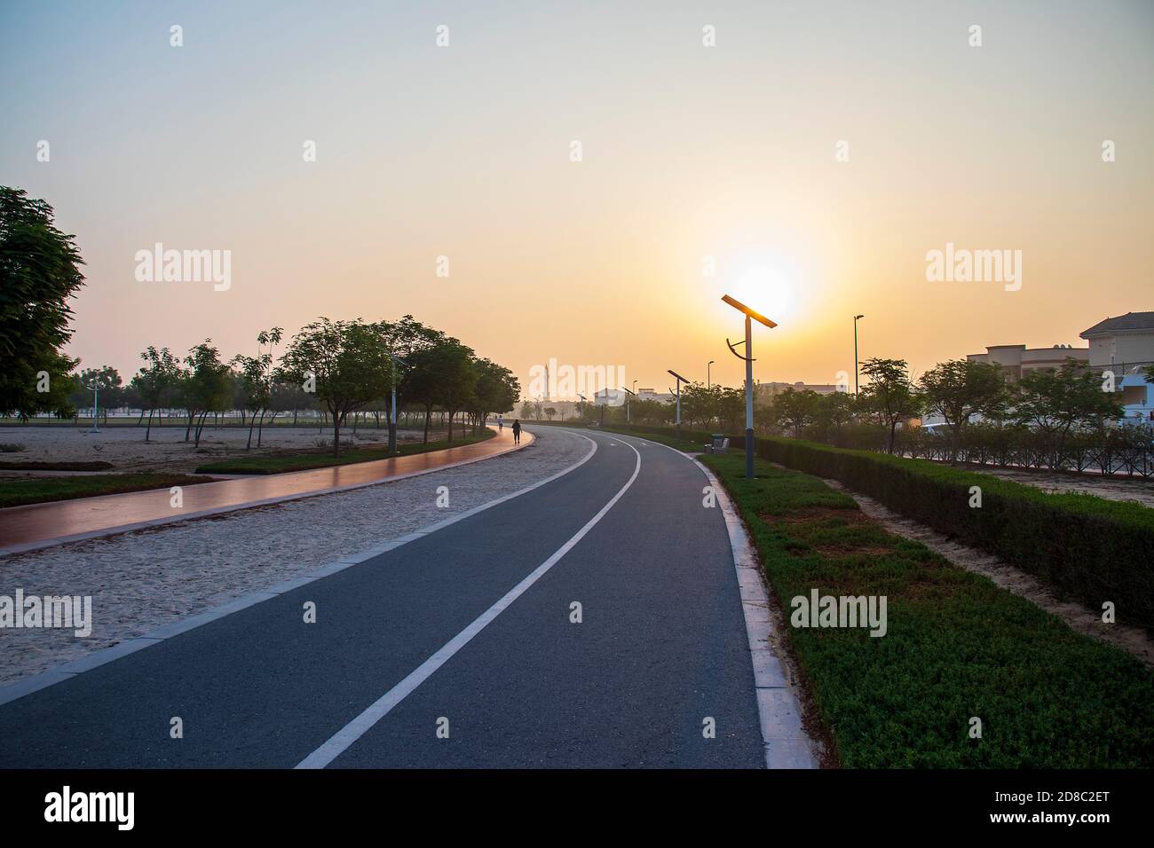 Jogging and cycling tracks in Al Warqa park, Dubai, UAE early in the ...