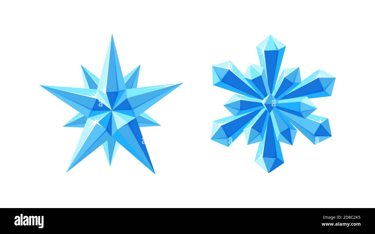 Crystal star and snowflake with sparkling facets. Shimmering set with ...