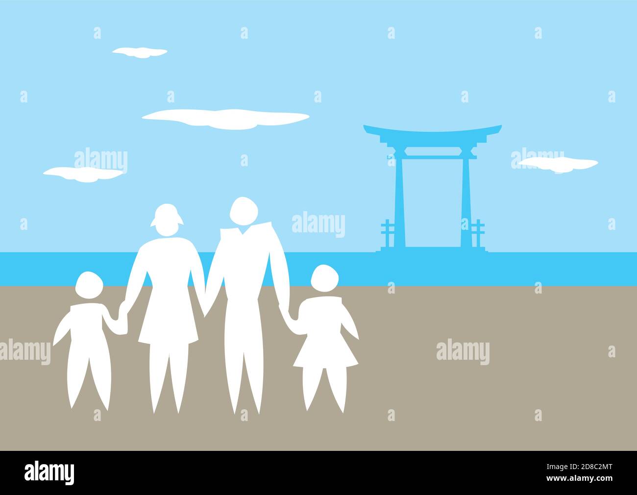 Vector cartoon illustration of silhouette of a family holding hands ...