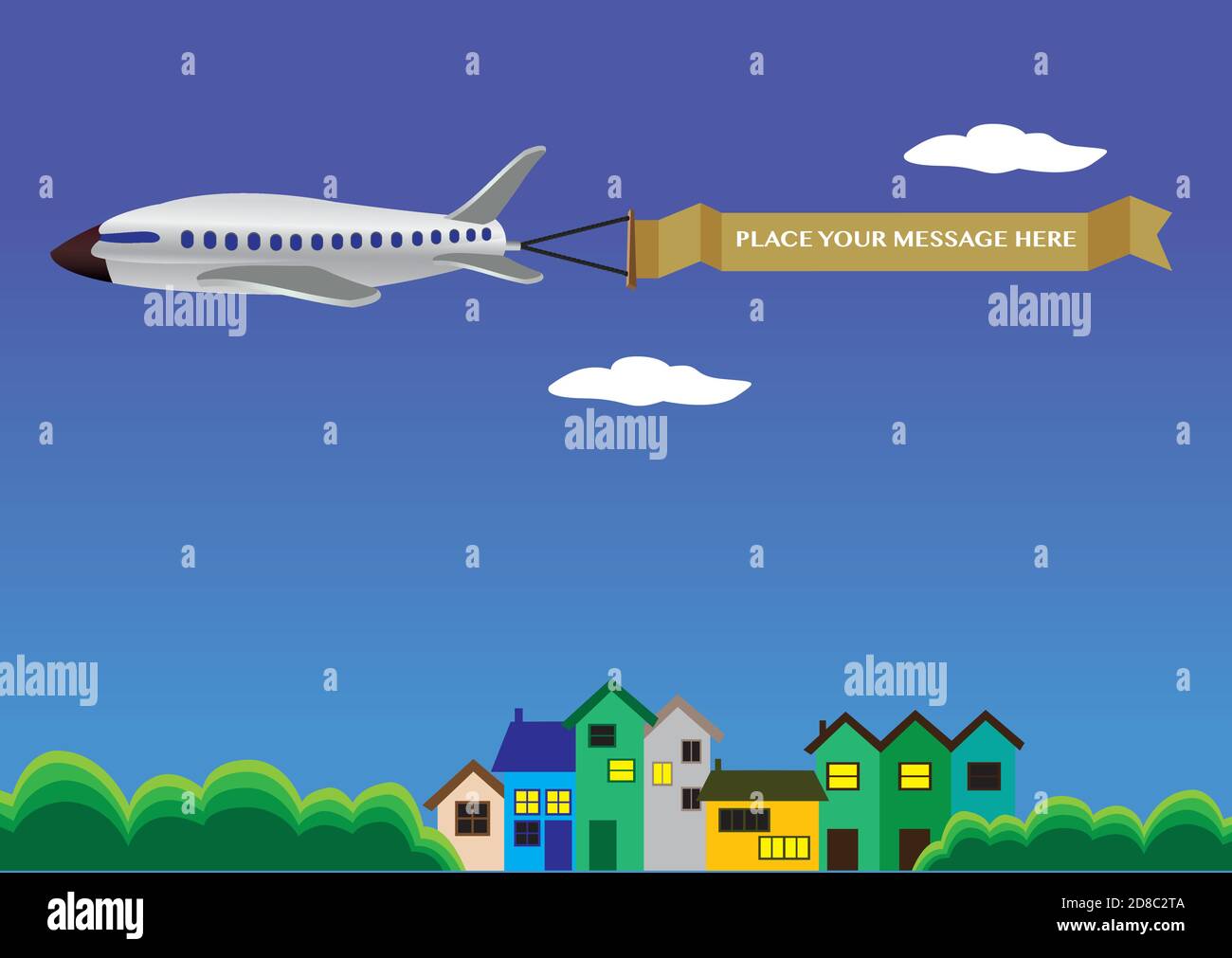 Vector illustration of a airplane with colored flying banner Stock ...