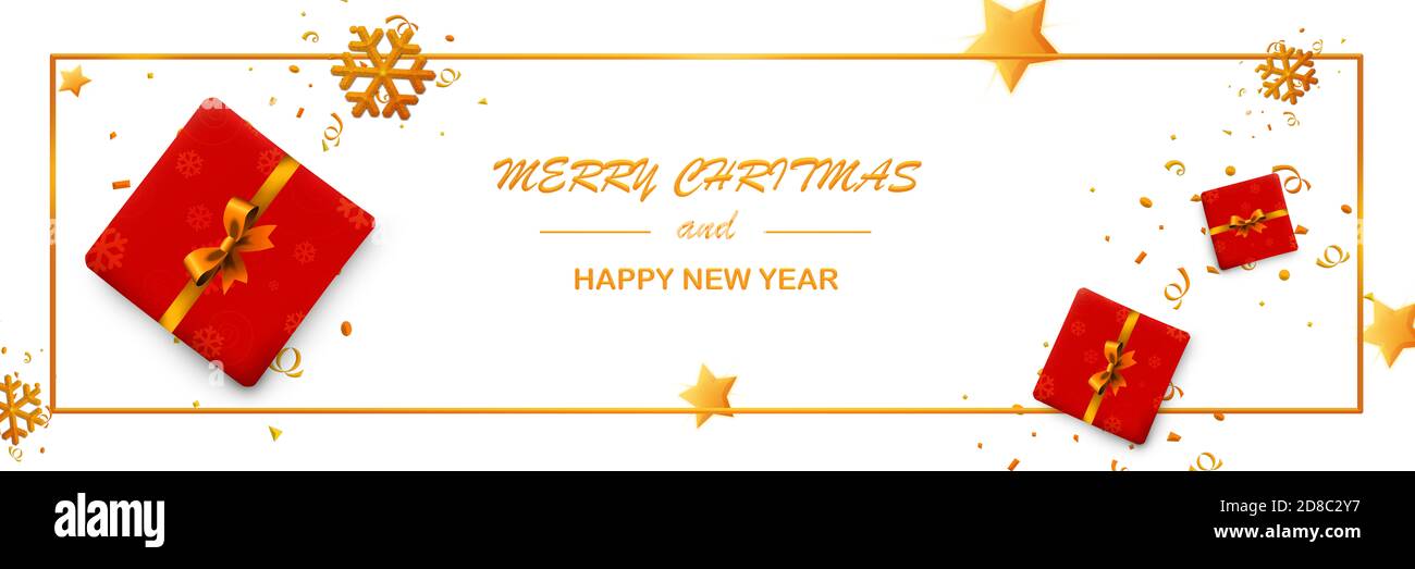 Golden banner merry christmas happy Cut Out Stock Images & Pictures - Alamy