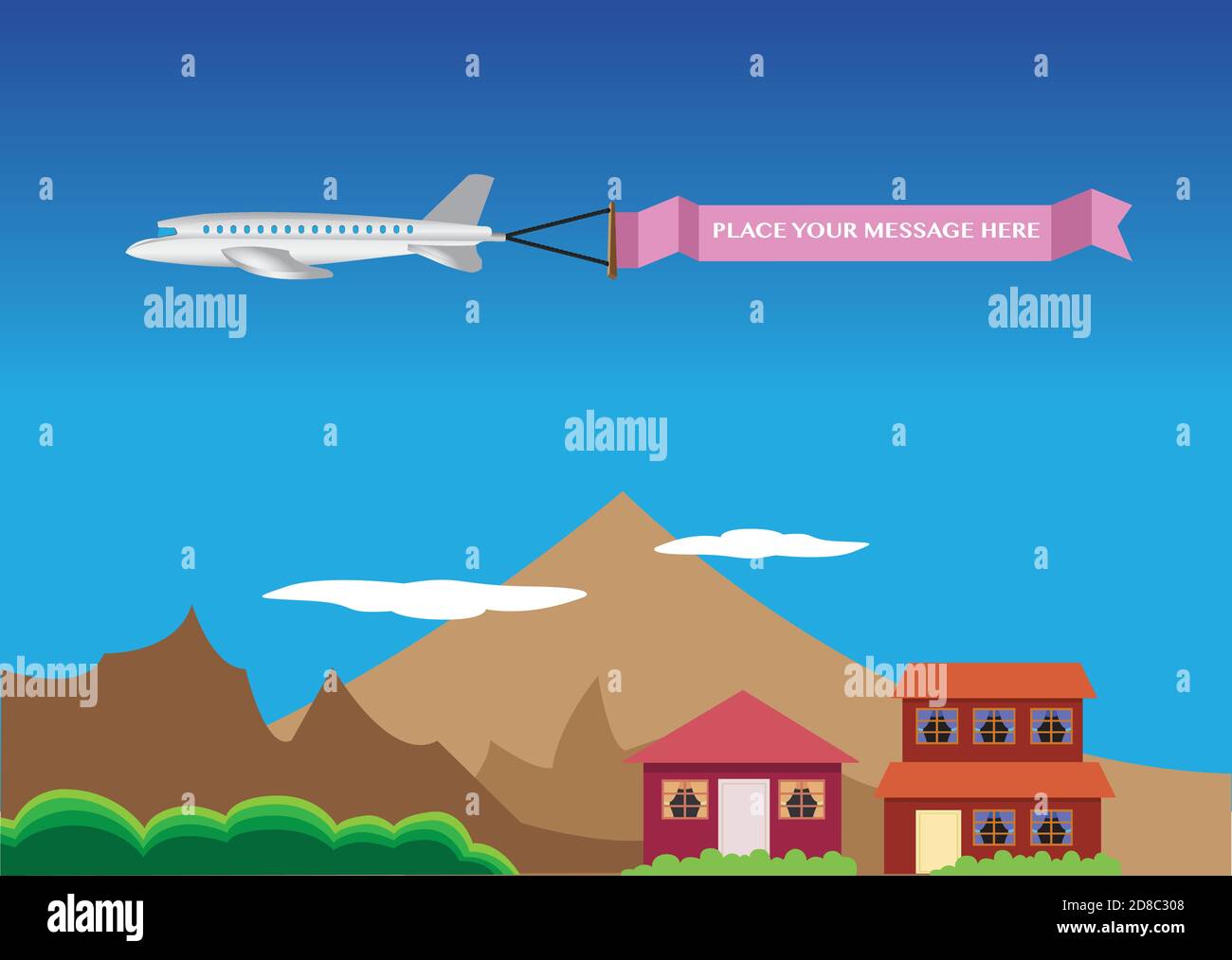 Vector illustration of a airplane with colored flying banner Stock ...