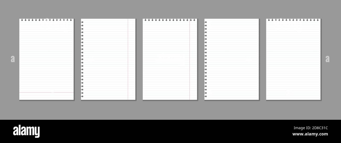 set of vector realistic blank lined notebook sheets for notes ...