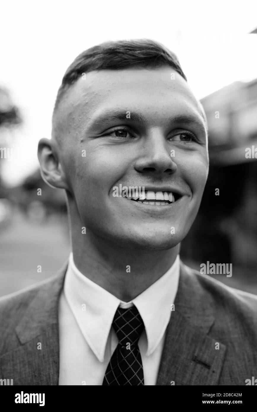Portrait Smiling Young Businessman Outdoor Black And White Stock Photos Portrait Smiling Young Businessman Outdoor Black And White Stock Photos