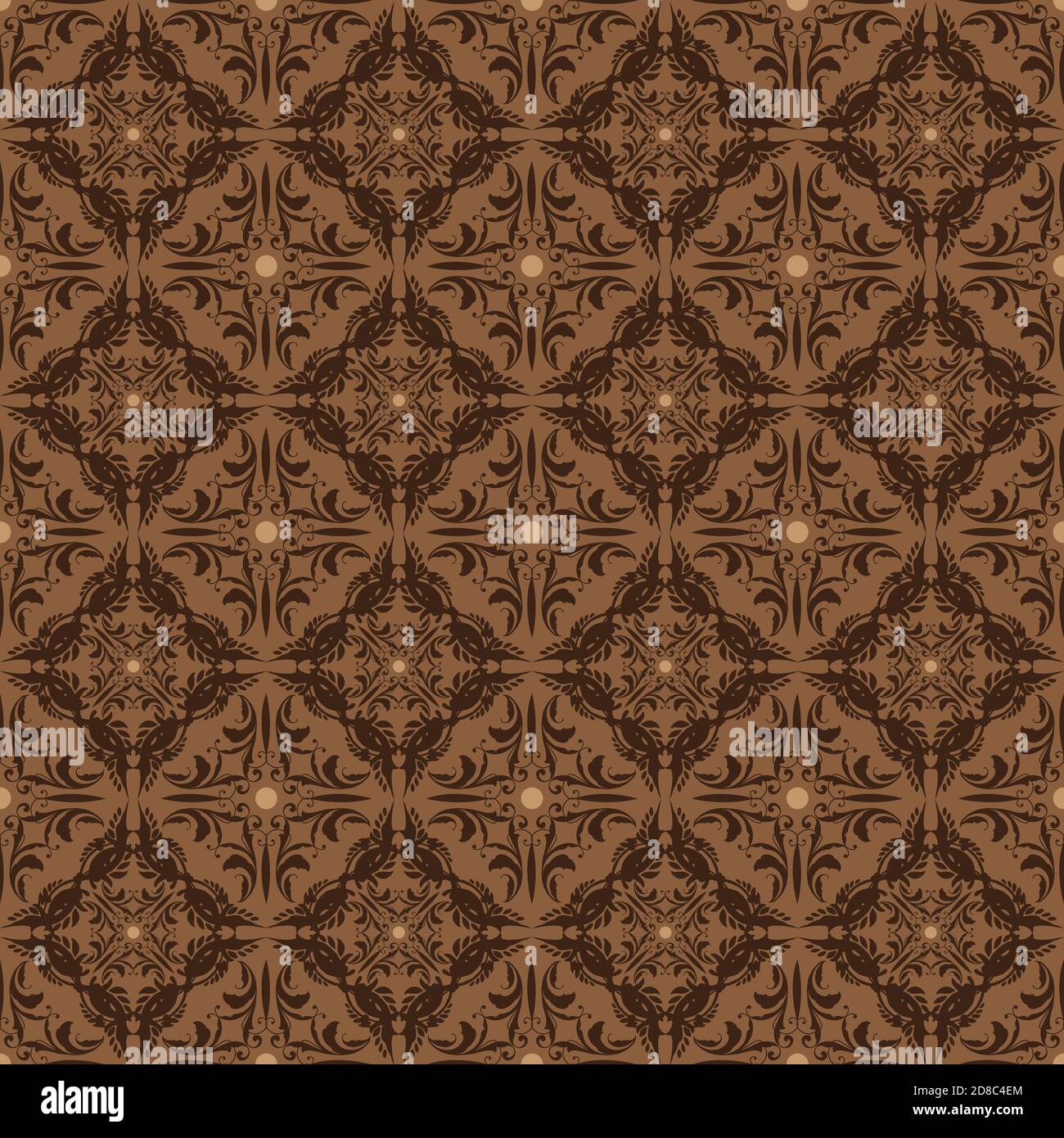 Beautiful flower motifs design on Central Java batik with dark brown ...