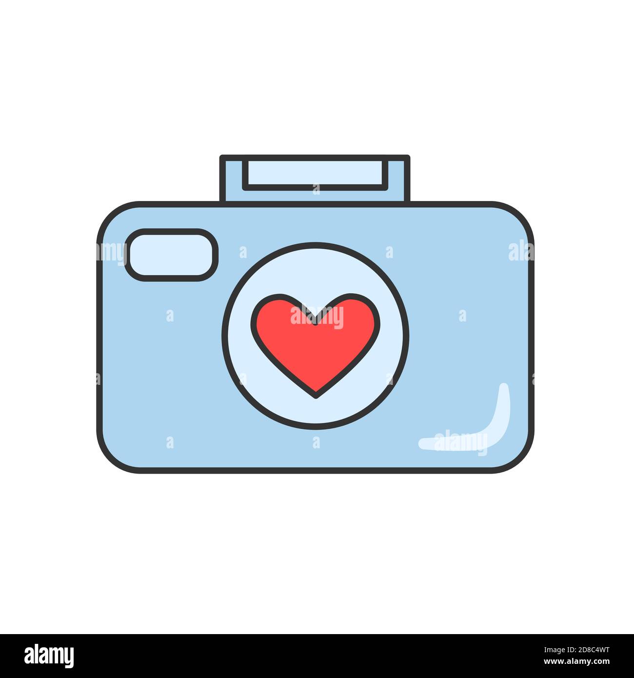 Photo camera icon. Camera with a heart in the lens. Isolated vector ...