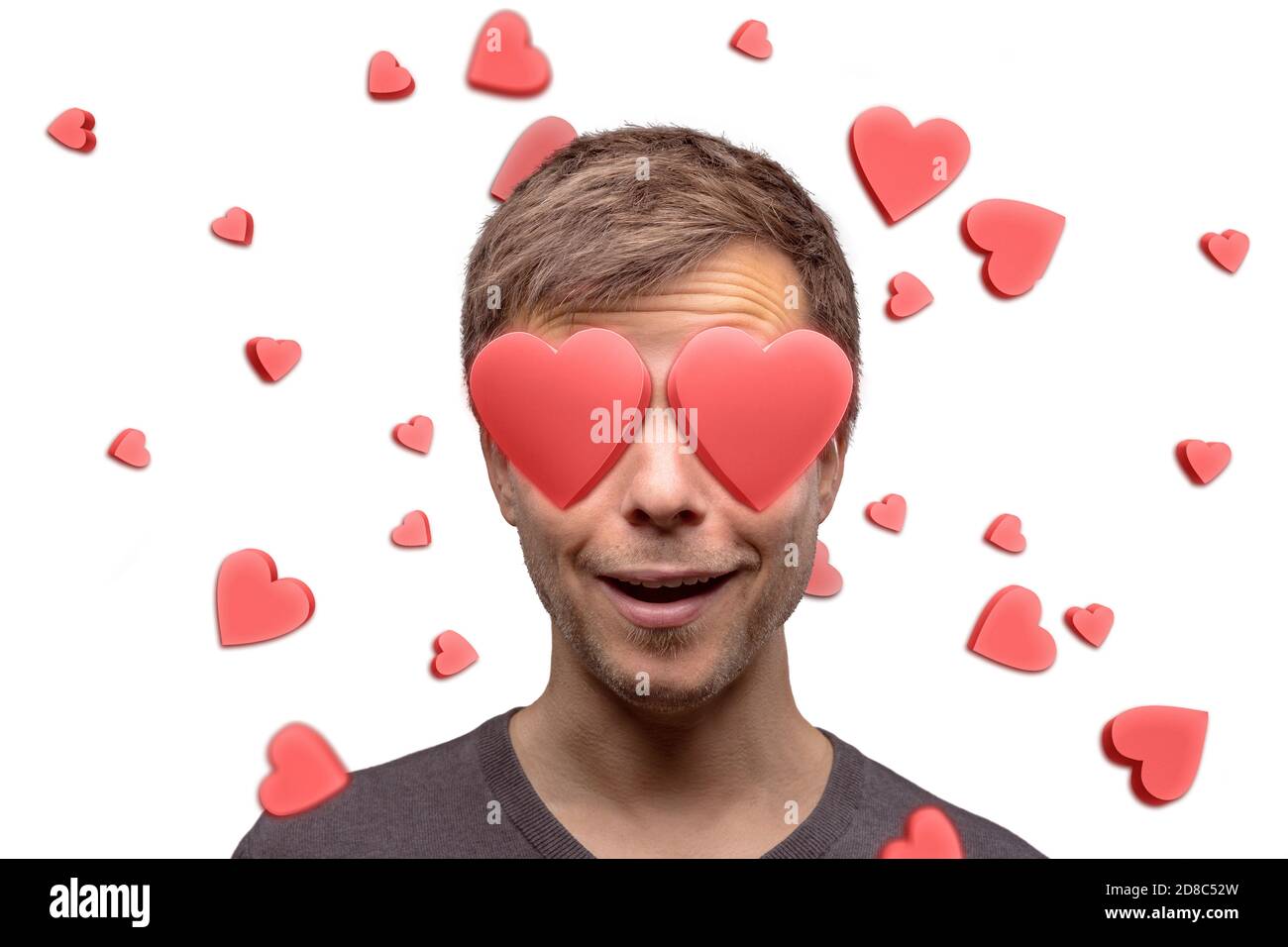 Portrait of a man with heart shaped eyes isolated on white Stock Photo ...