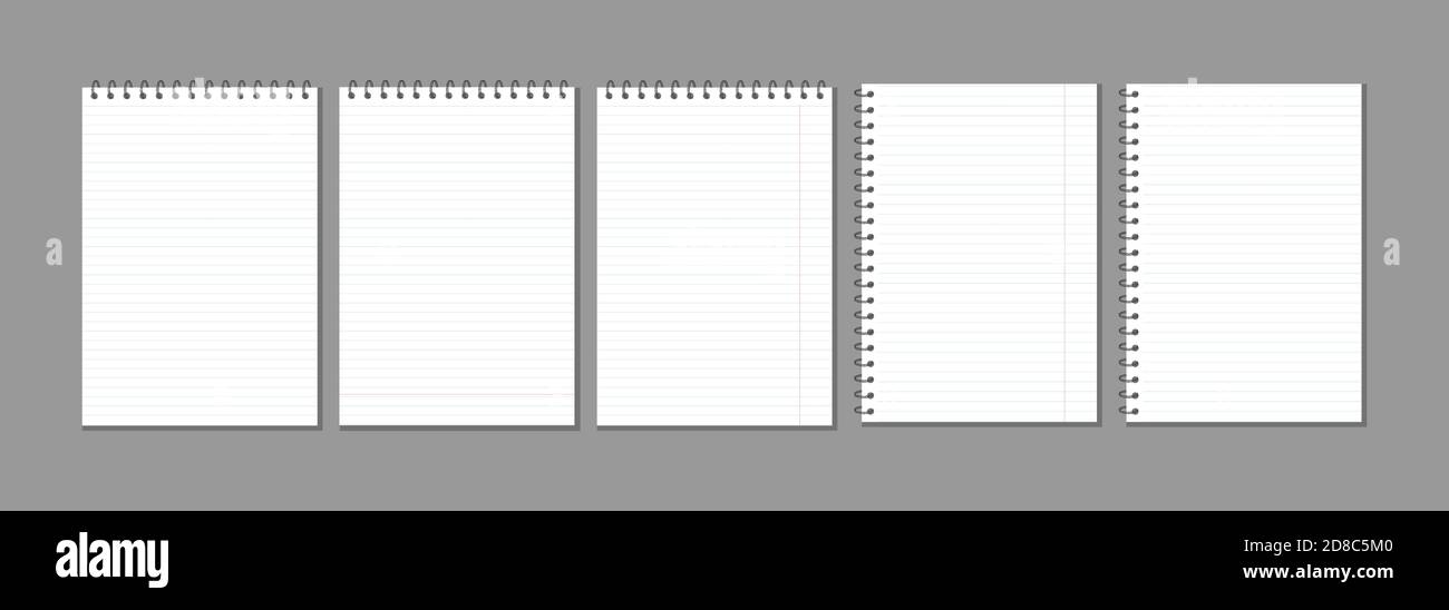 set of vector realistic blank lined notebook sheets for notes ...