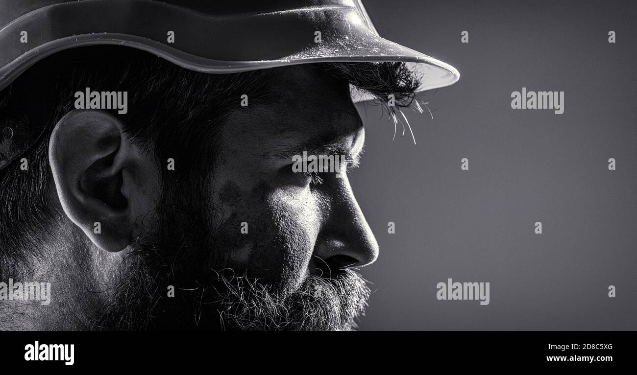 Man builders, industry. Builder in hard hat, foreman or repairman in ...