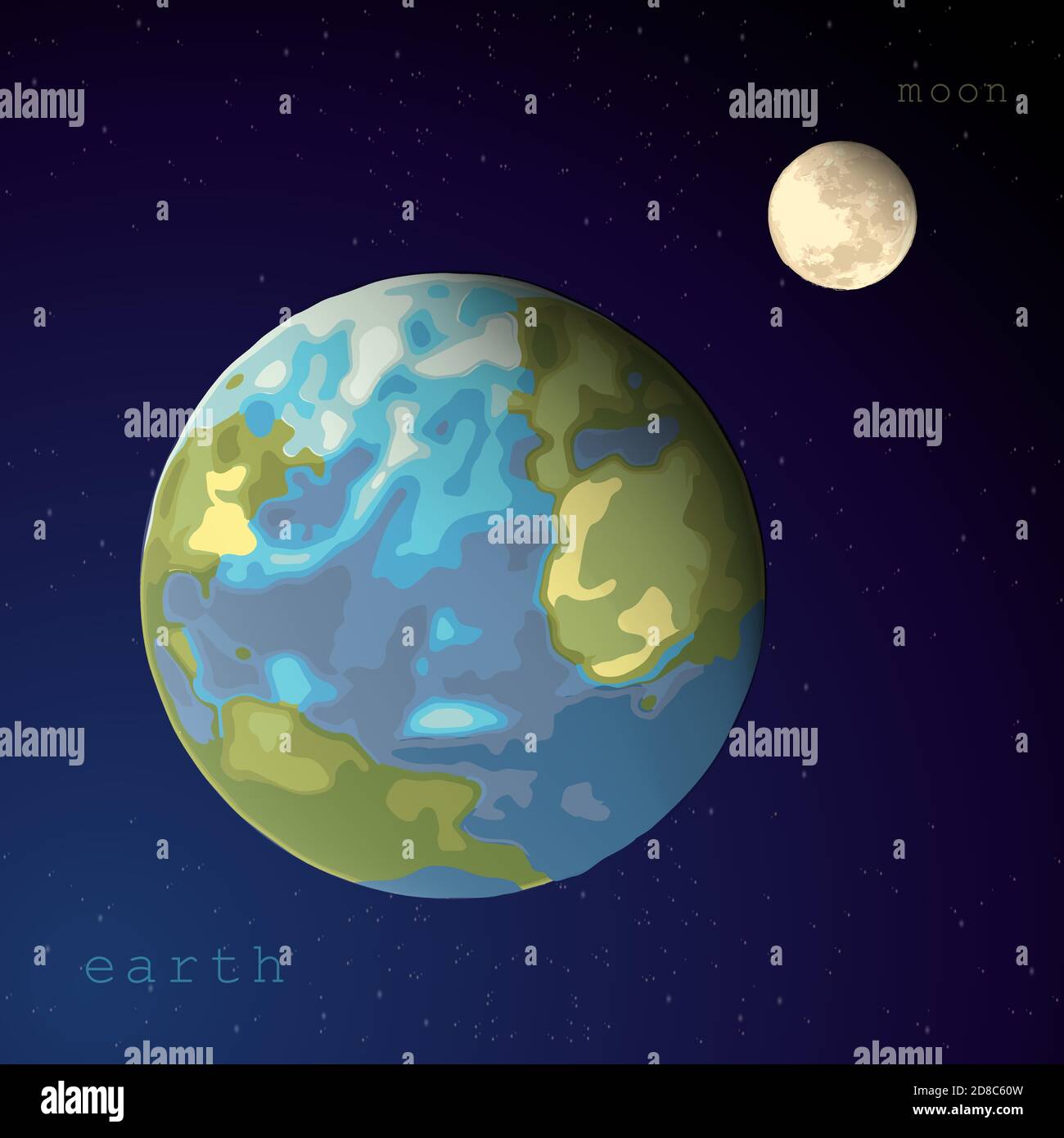 earth globe and moon view from space vector illustration for education ...