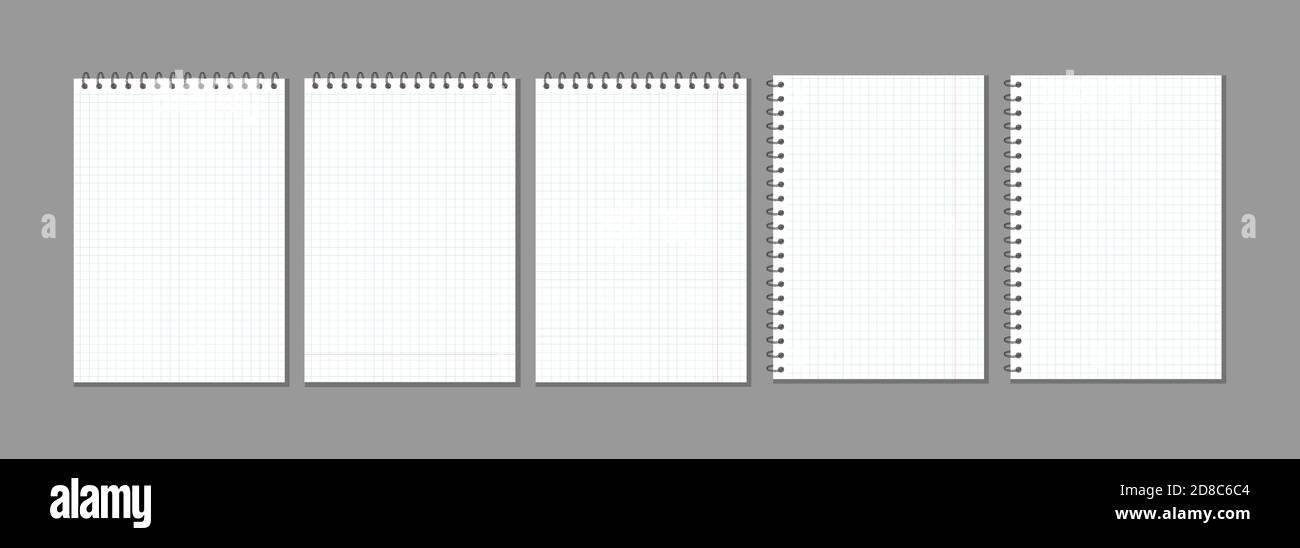 set of vector blank checkered sheets for notes. blank template mock ...