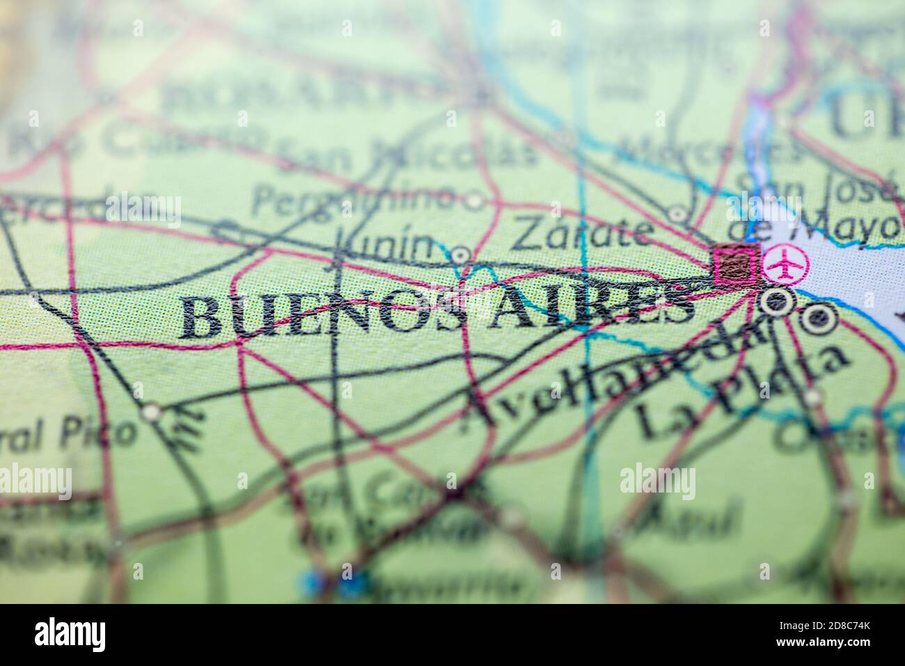 Shallow depth of field focus on geographical map location of Buenos ...