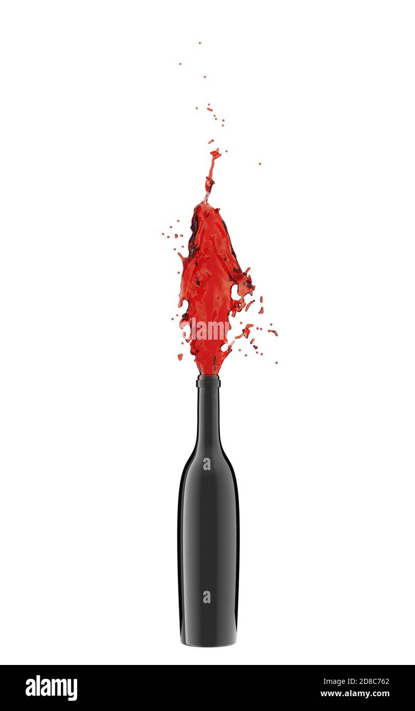 Spray wine from a dark bottle on a white background. 3d rendering Stock ...