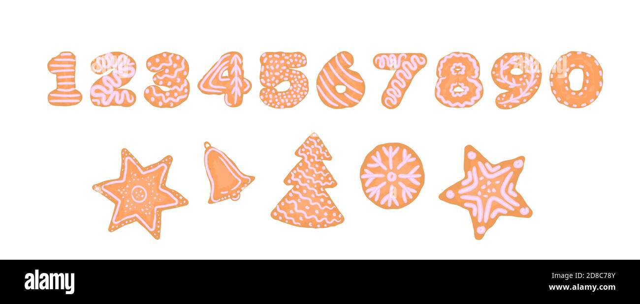 Set of alphabet letters and numbers symbols festive christmas ...