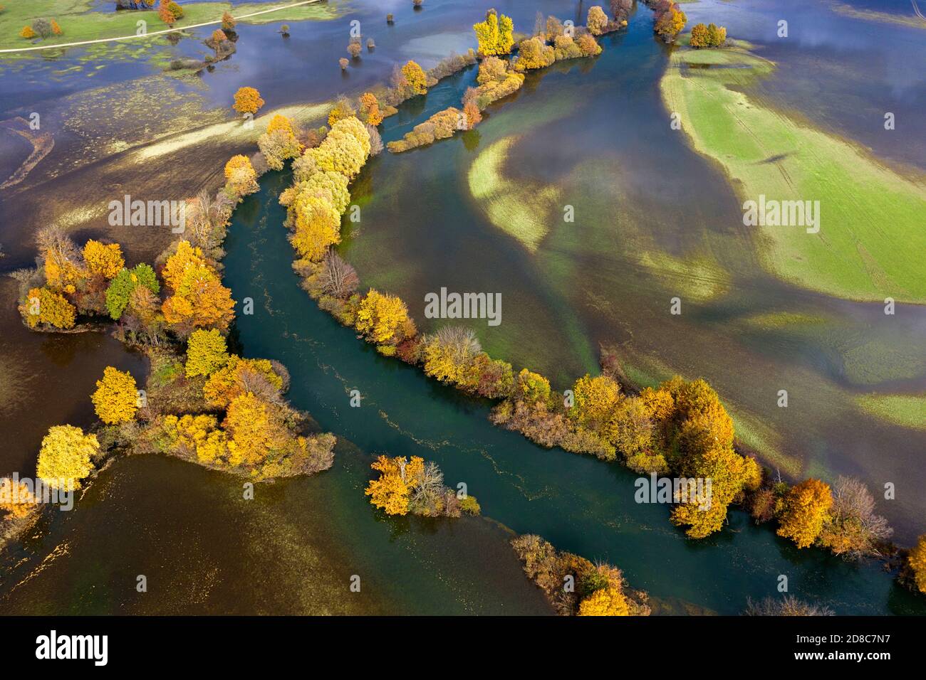 Aerial view of a Planina Plain in aututmn colours, Karst plain in the ...