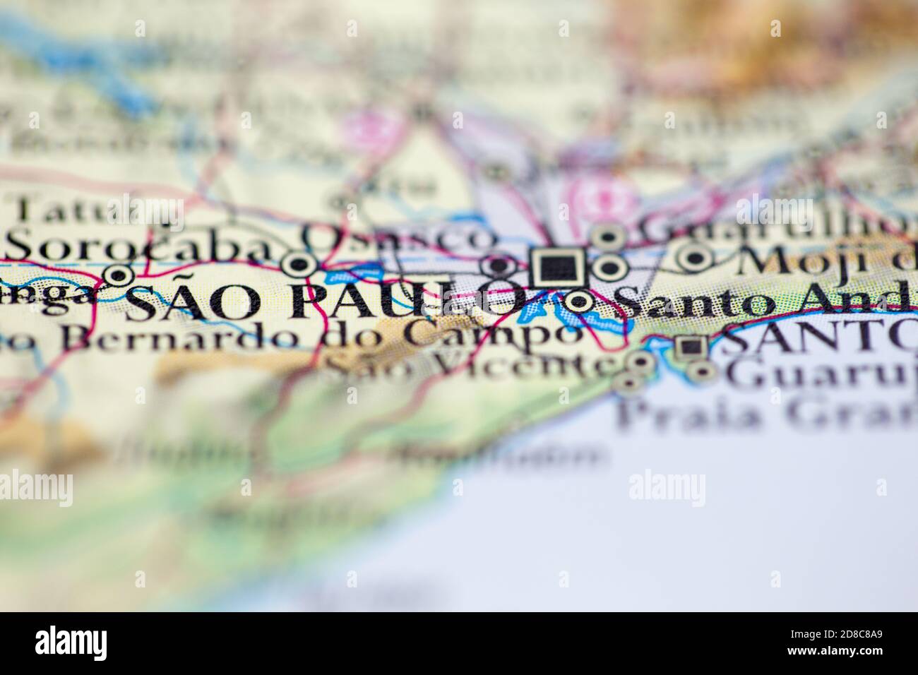 Shallow depth of field focus on geographical map location of Sao Paulo ...